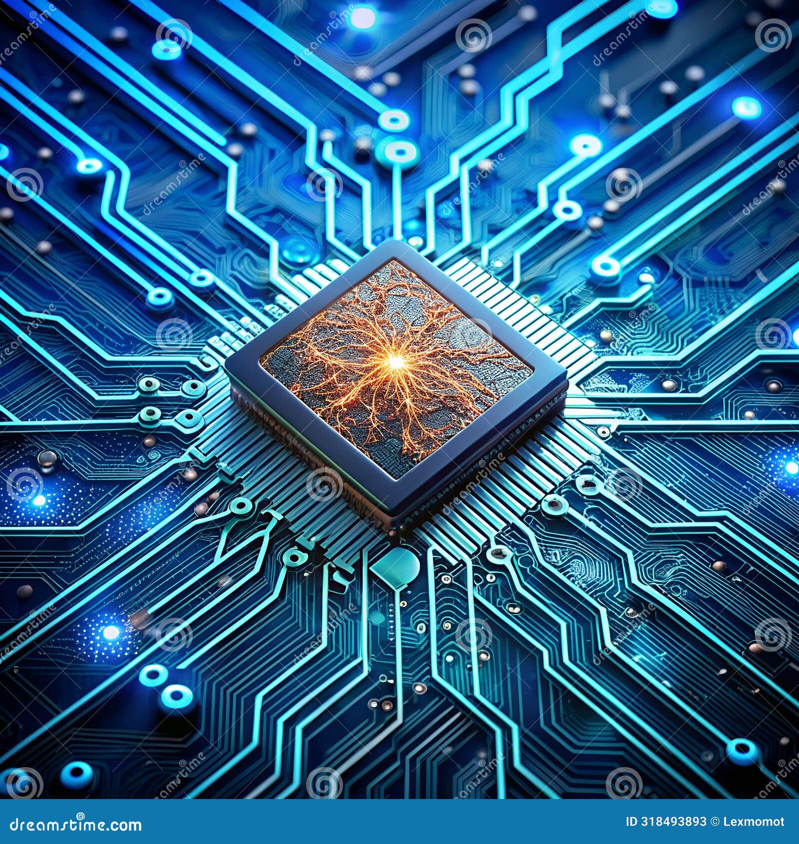 A Vibrant, Detailed Illustration Of A Microchip With Glowing Circuits ... A Vibrant, Detailed Illustration Of A Microchip With Glowing Circuits ...