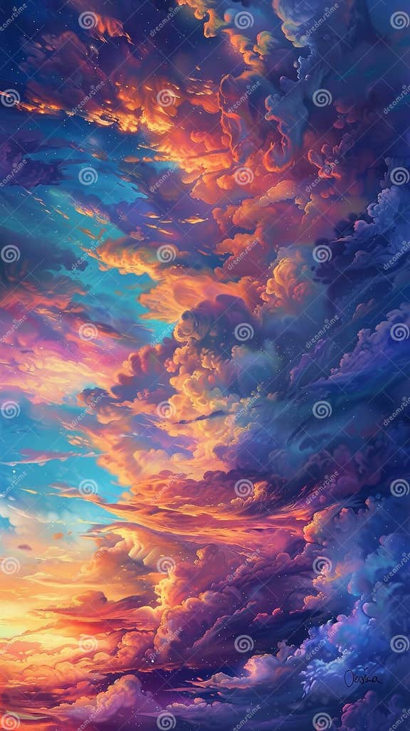 Vibrant Digital Artwork of a Dynamic Sunset Cloudscape Stock Image ...