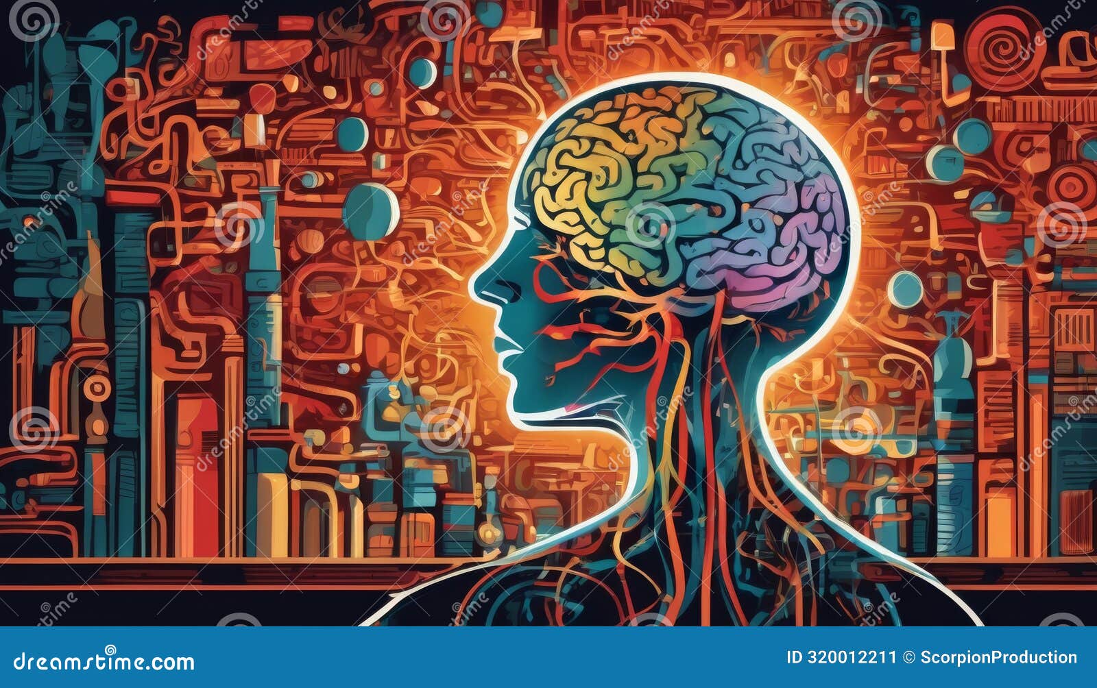 Vibrant Digital Artwork of Human Brain and Technology Stock Image ...
