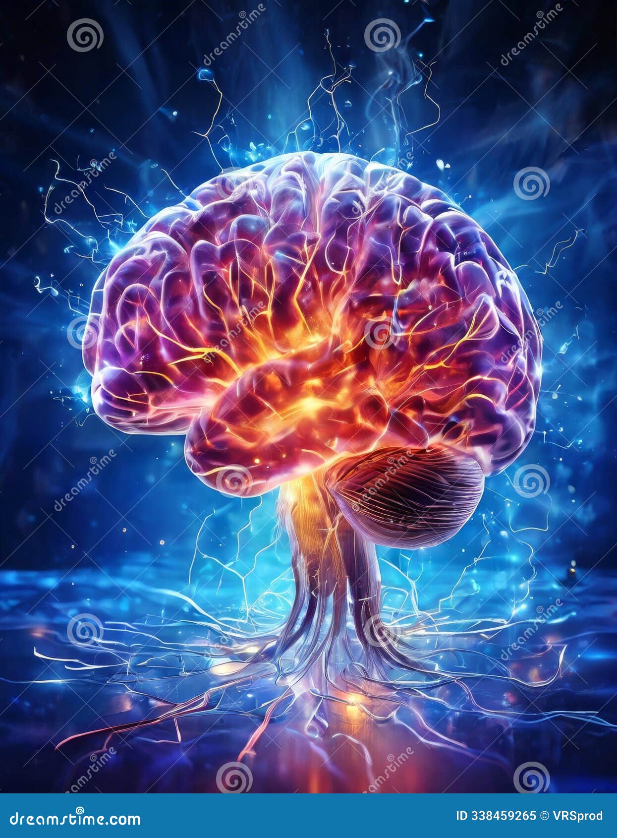 Vibrant Digital Brain Illustration with Electric Currents and Neural ...
