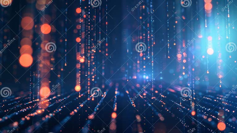Vibrant Digital Data Lights with Orange and Blue Colors in a Dark ...