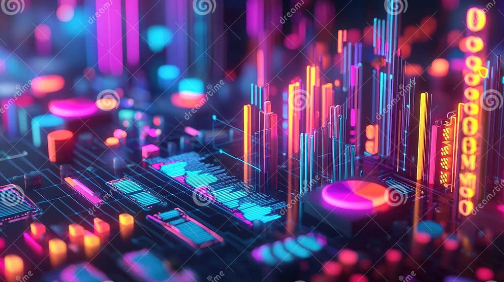 Vibrant Digital Data Visualization with Neon Lights Representing ...