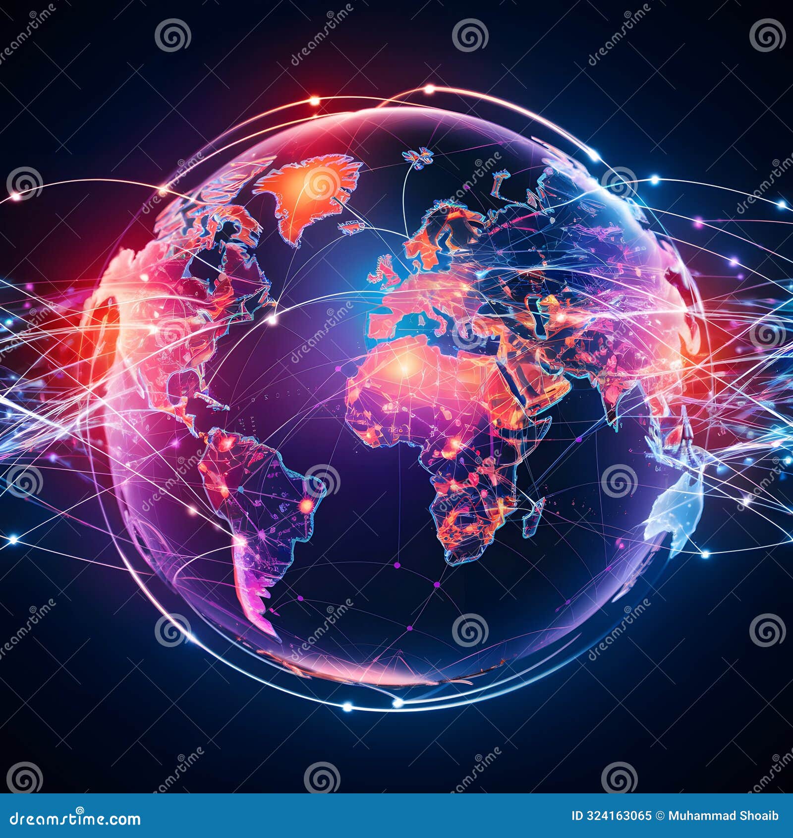 Vibrant Digital Globe Surrounded by Network Lines, Representing Global ...