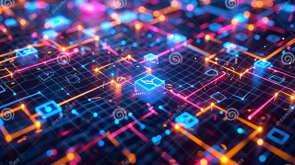 A Vibrant Digital Grid with Glowing Pink and Blue Connections ...