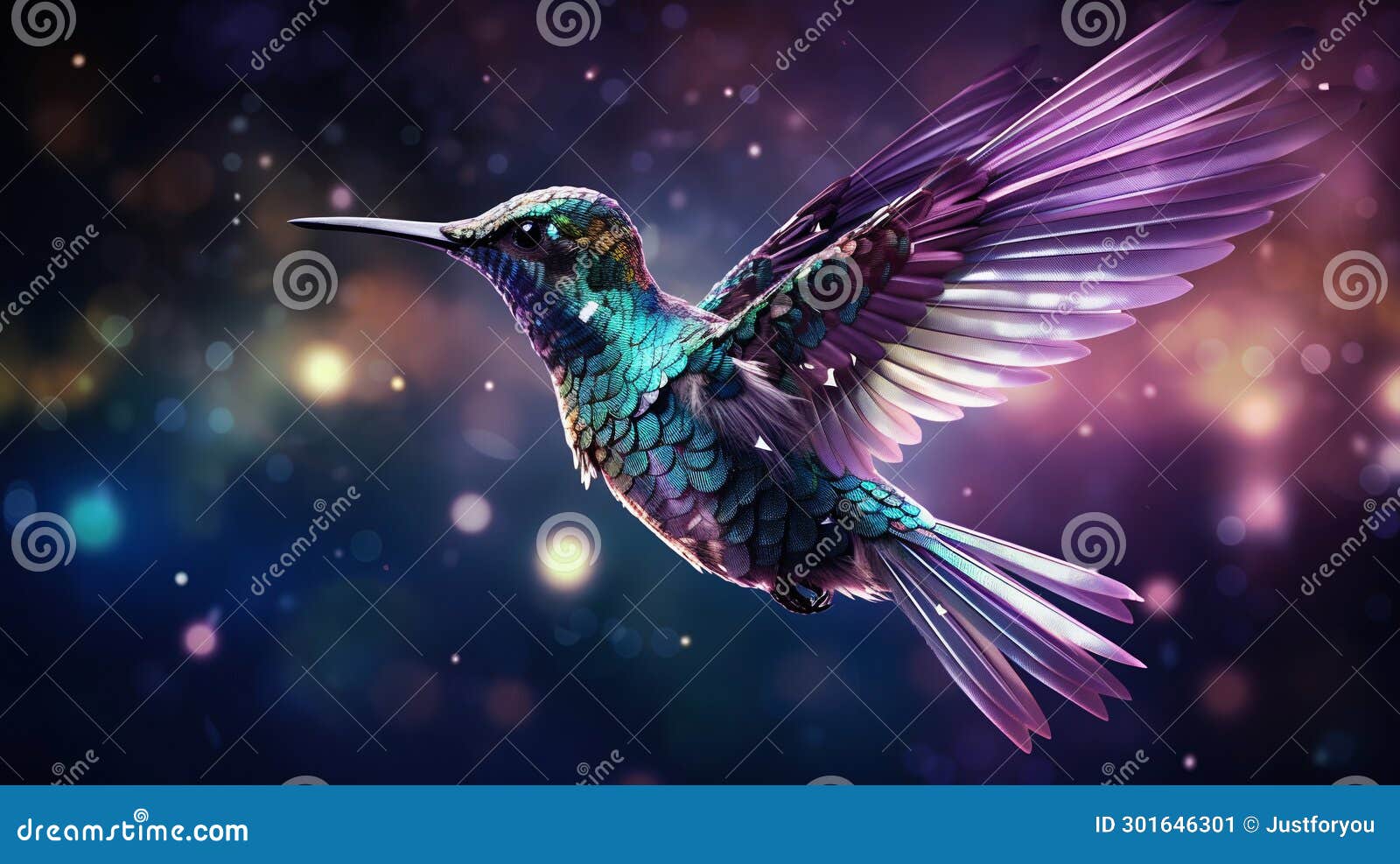 Vibrant Digital Hummingbird in Cosmic Space. Generative Ai Stock ...