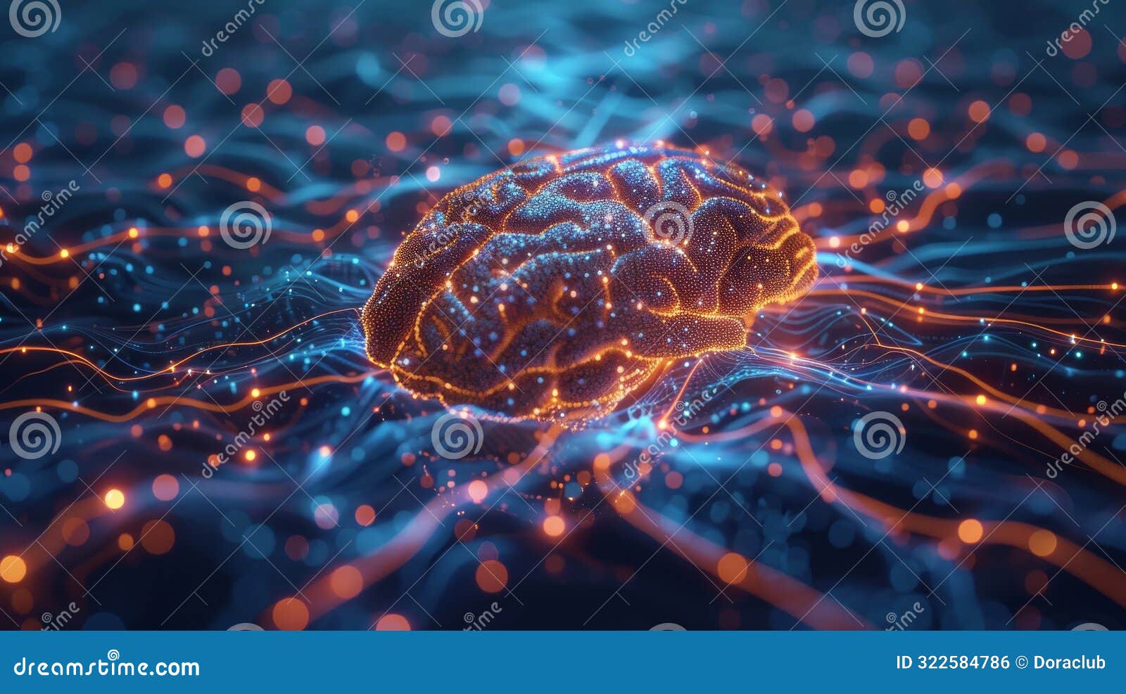A Vibrant Digital Illustration of a Brain S Neural Network, with Glowing Connections and ...