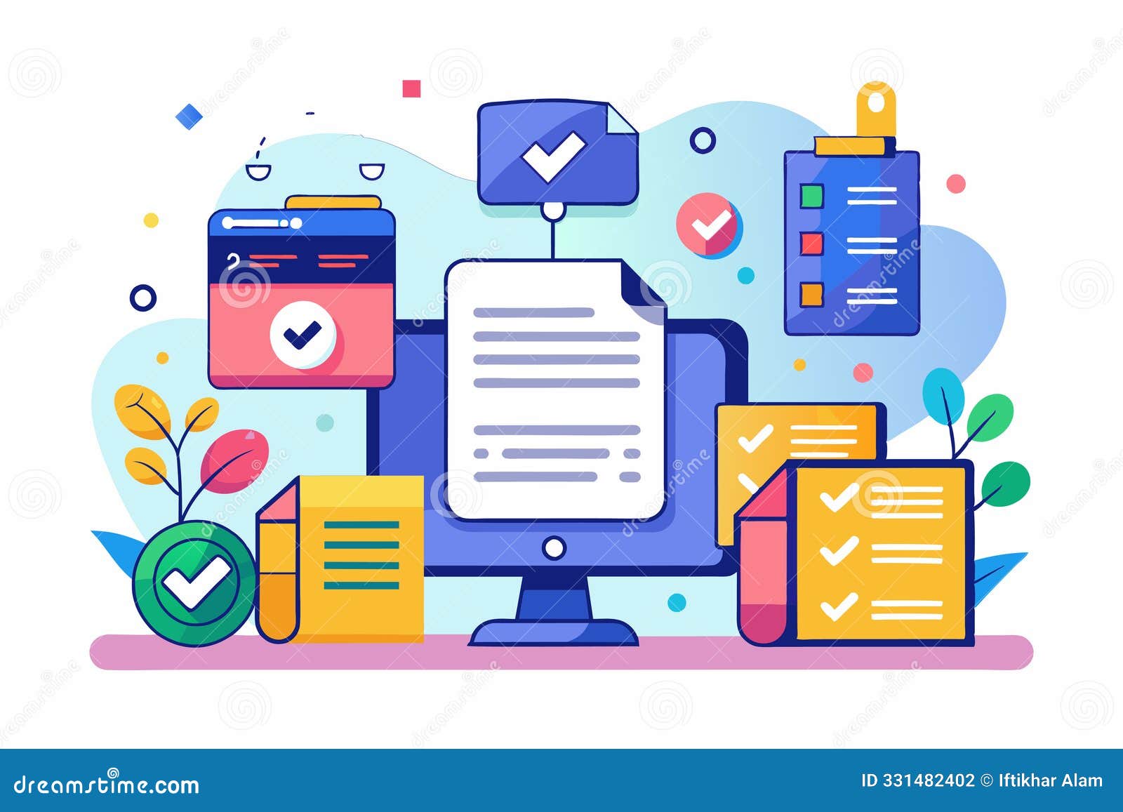 A Vibrant Digital Illustration Showcasing a Computer Screen Displaying ...