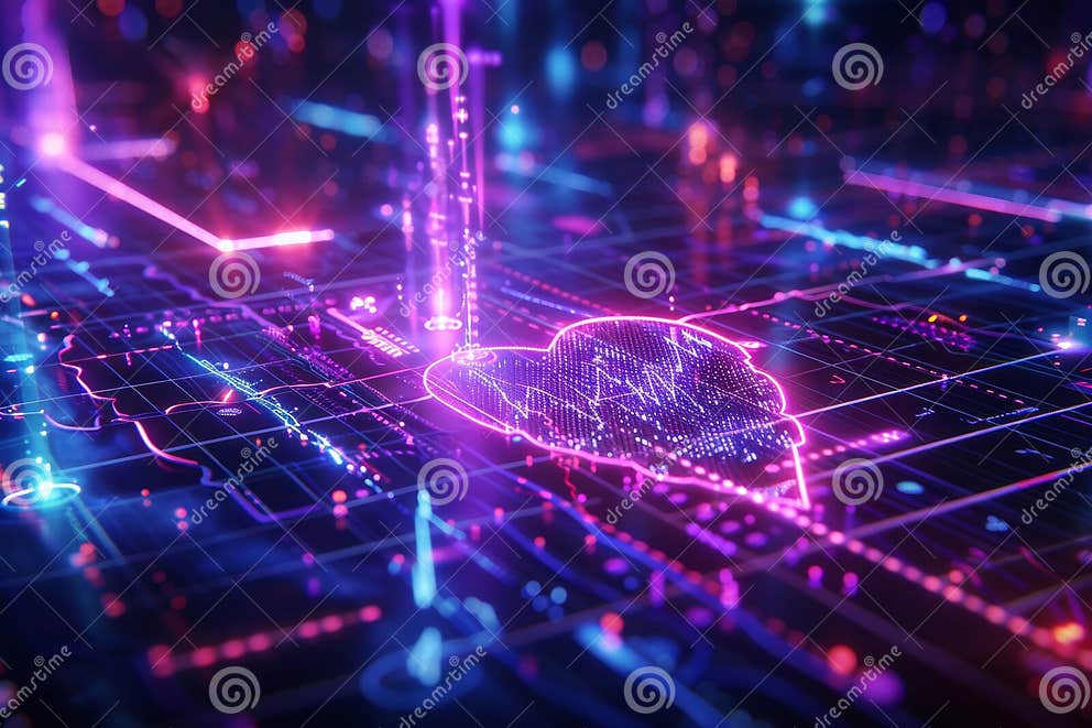 Vibrant Digital Landscape Showcasing Interconnected Nodes and Cloud ...