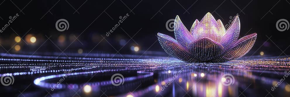 Lotus Flower Illuminated by Vibrant Rainbow Lights with Digital Binary ...