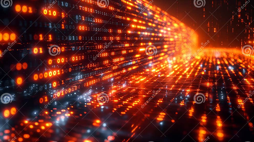Vibrant Digital Network with Bright Binary Code Flowing in Dark Background. Generative AI Stock ...