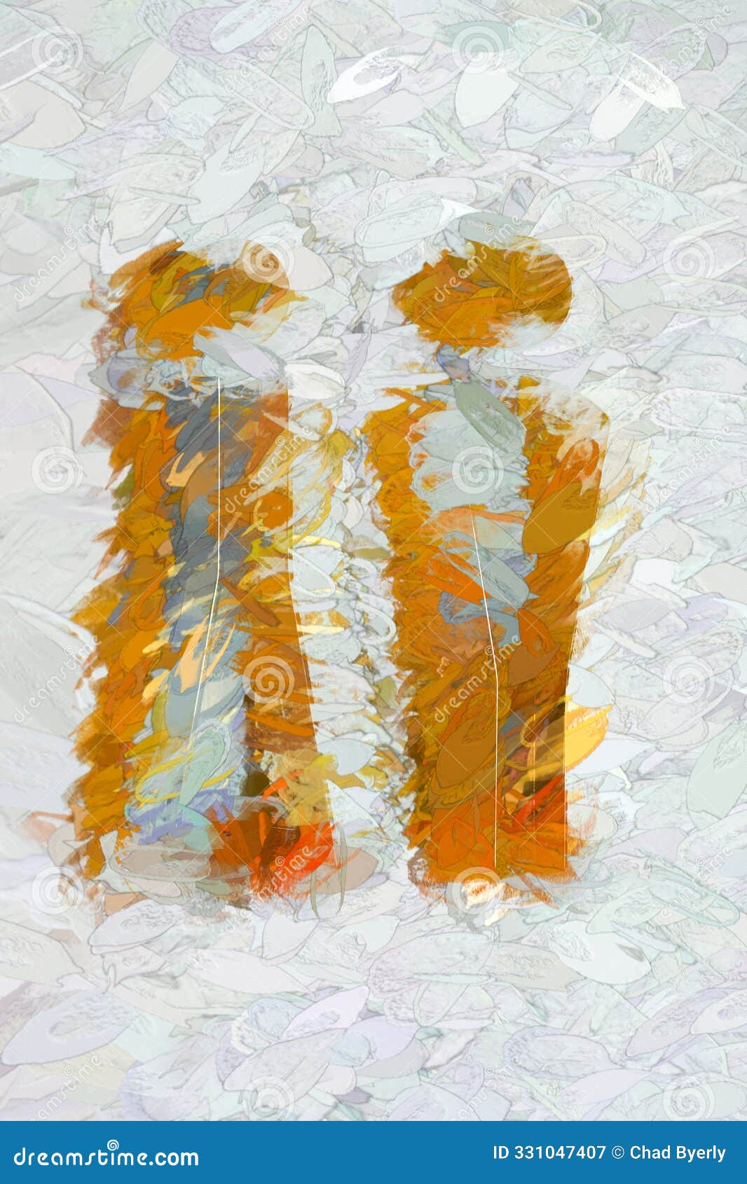 A Vibrant Digital Painting Featuring Two Tall Abstract Orange Figures ...