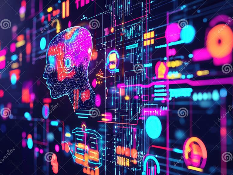 A Vibrant Digital Representation of a Human Head Intertwined with ...