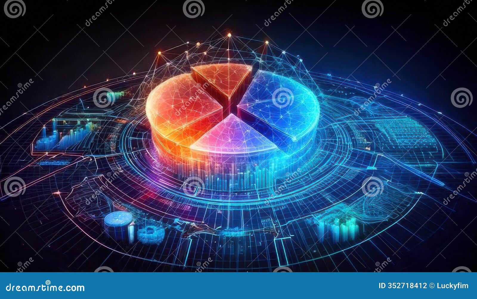 Vibrant, Digital Visualization of a Pie Chart Emitting Blue and Orange ...