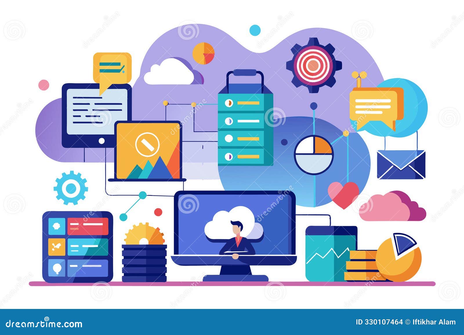 A Vibrant Digital Workspace Showcases Cloud Management, Data Storage ...