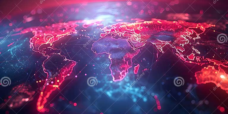 "Vibrant Digital World Map Animation Featuring Glowing Interconnected ...
