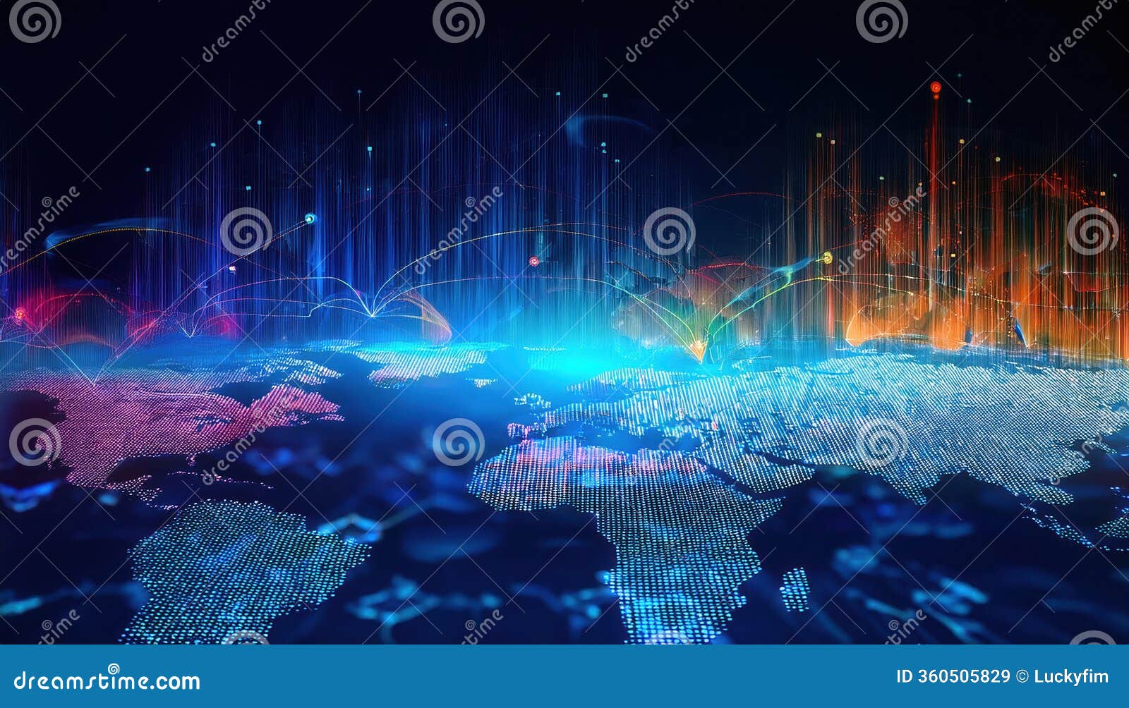 Vibrant Digital World Map with Glowing Data Connections and Trends ...