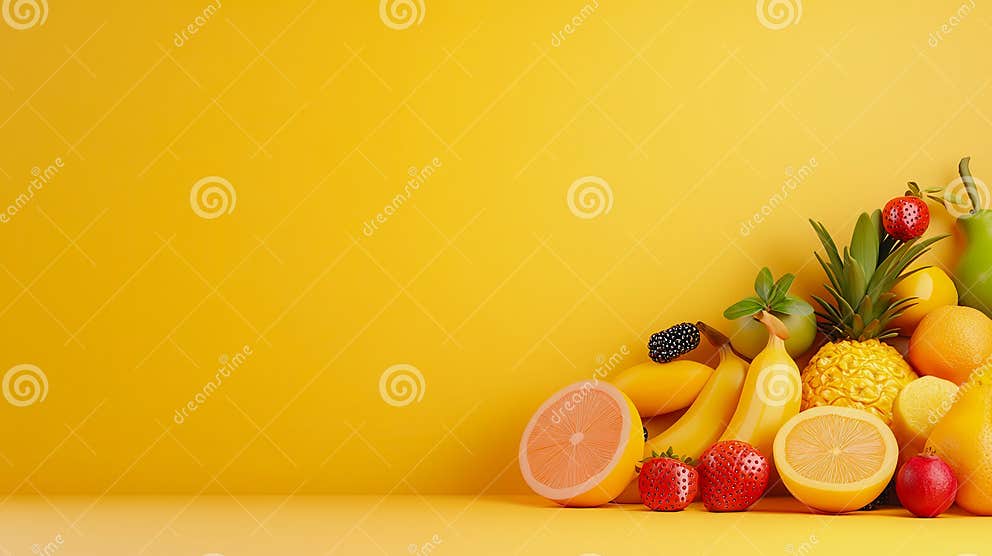 Vibrant 3D Display of Fresh Fruits on Smooth Gradient Background ...