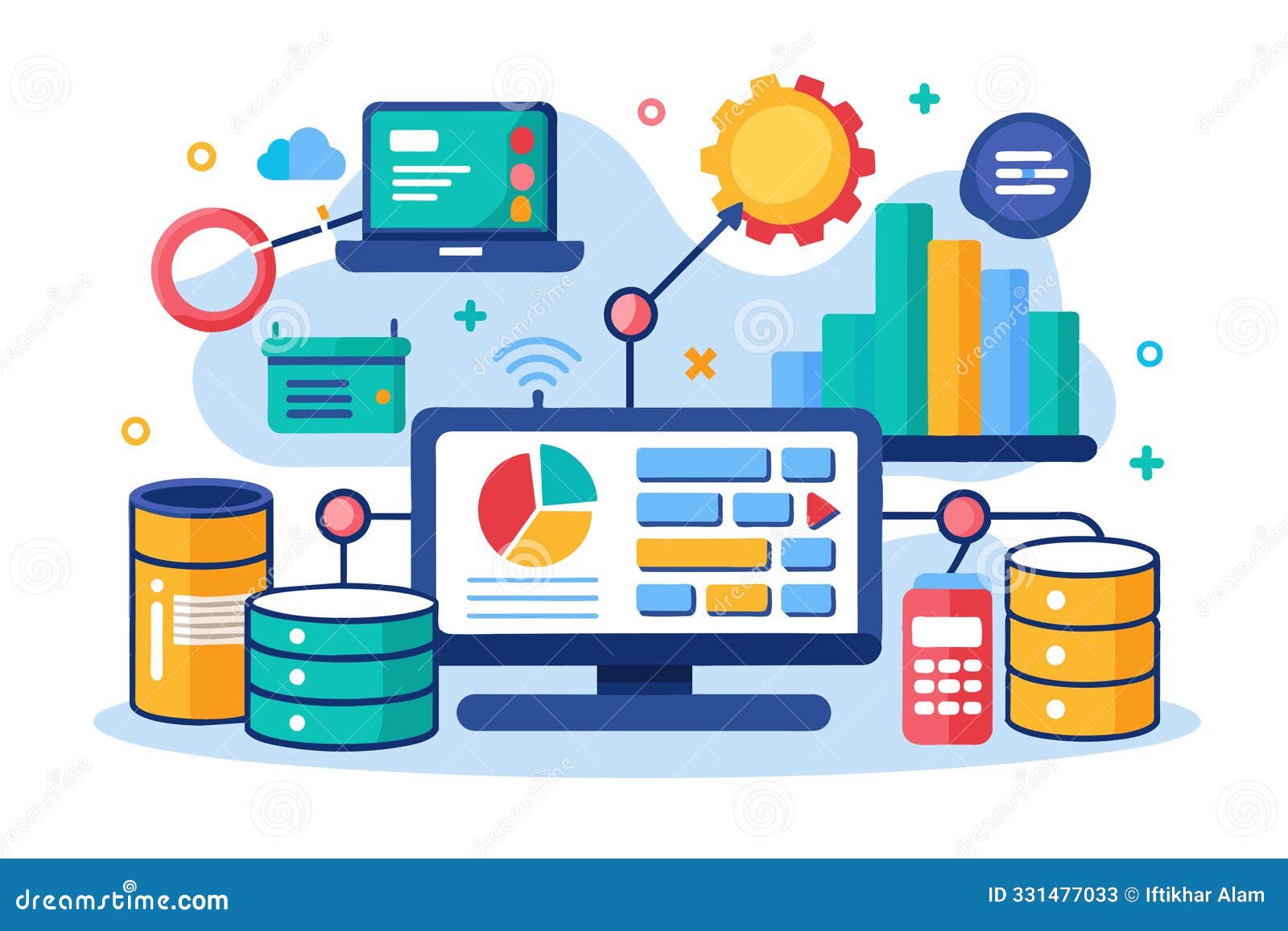 A Vibrant Display of Data Analysis Concepts Featuring Charts, Computers ...