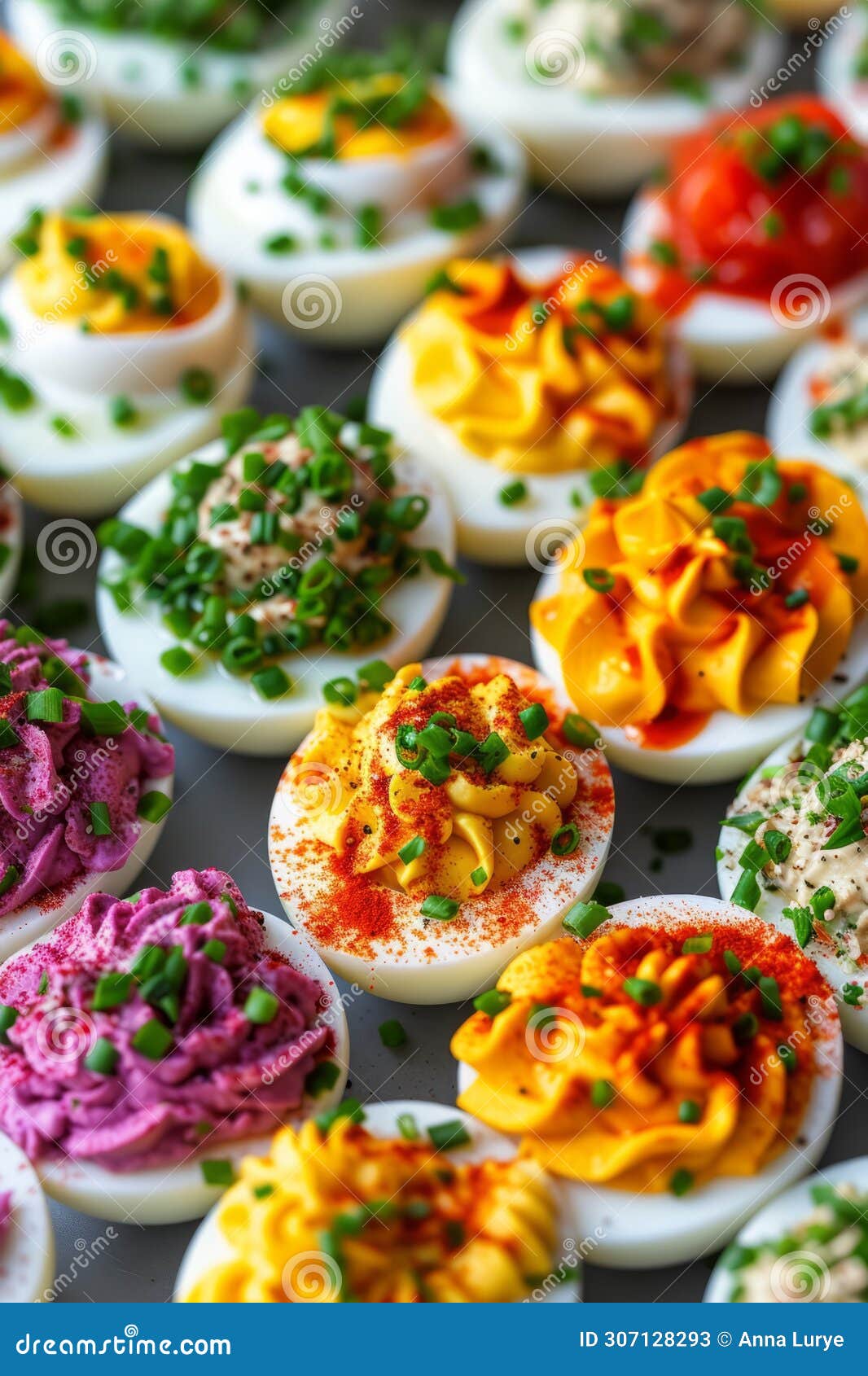 A Vibrant Display of Deviled Eggs Featuring a Variety of Toppings and ...