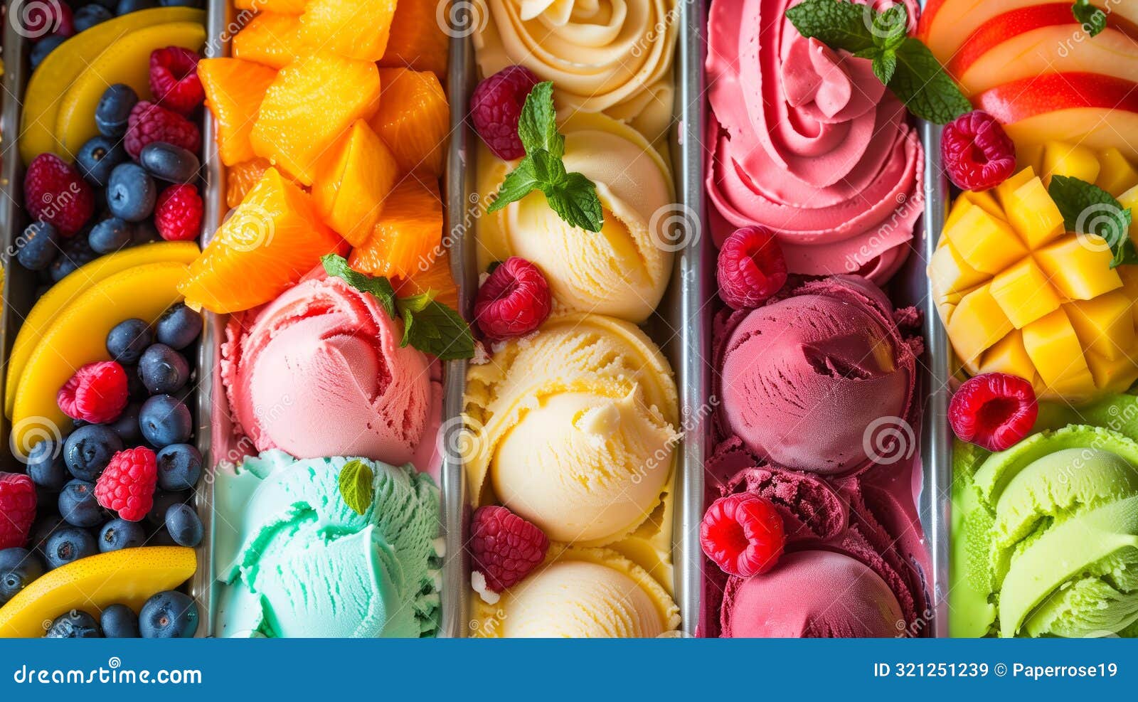 Vibrant Display of Fruit Gelato Flavors Stock Image - Image of form ...