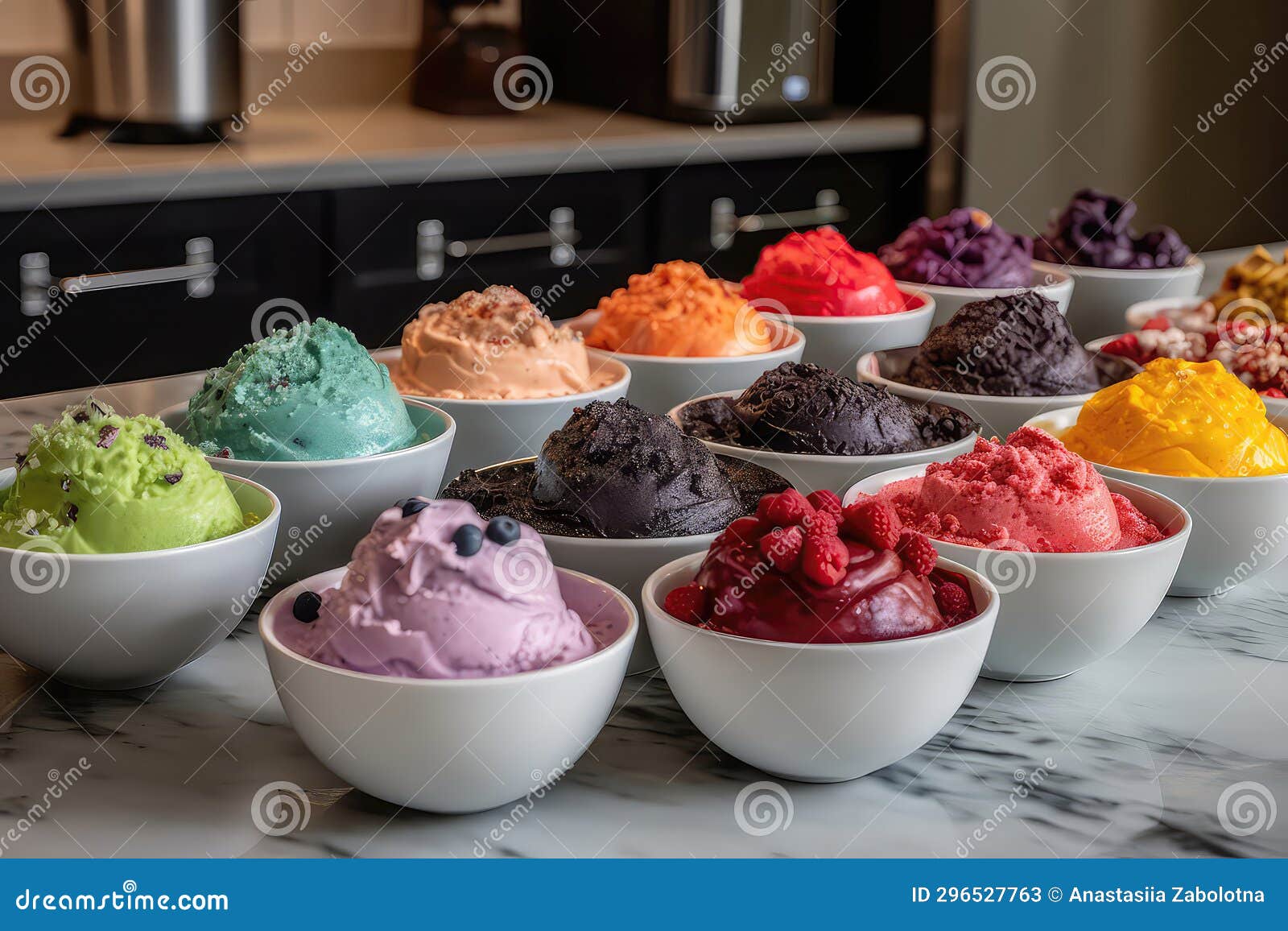 Vibrant Display of Nitrogen Ice Cream Flavors in Bowls. Generative AI ...
