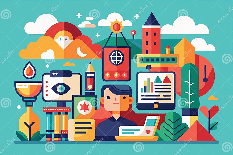 A Vibrant Display of Semi-flat Design Elements Showcasing Technology ...