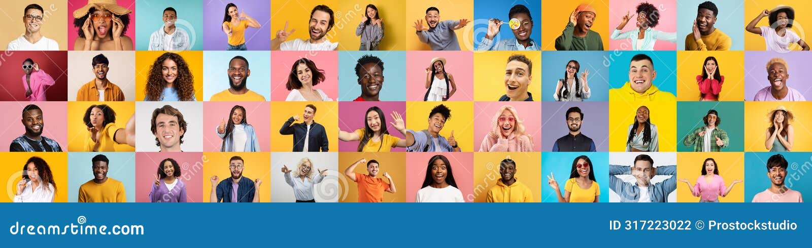 Vibrant Diverse Faces on Colorful Backdrops, Creative Collage Stock ...