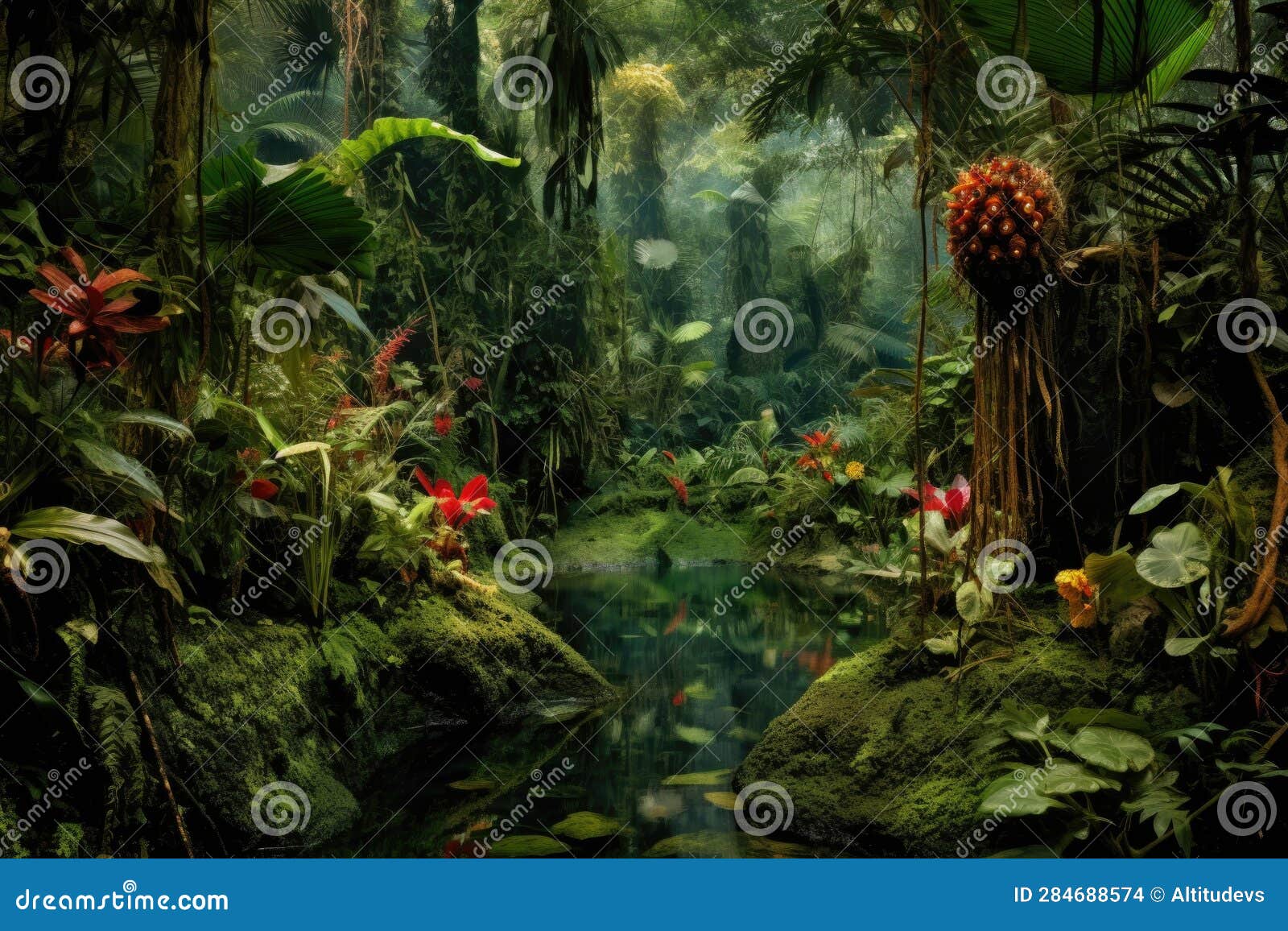 Vibrant and Diverse Rainforest Ecosystem from Ground Level Stock ...