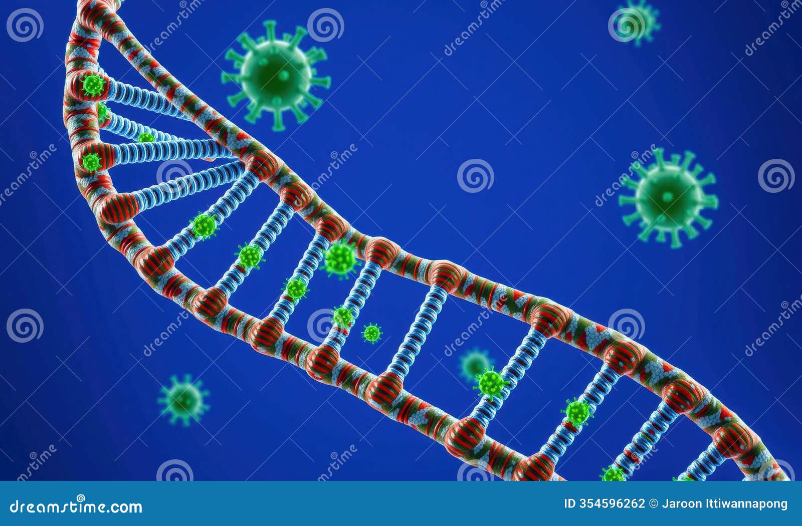 DNA Helix Intertwined with Viruses, Showcasing Complexity of Genetics ...