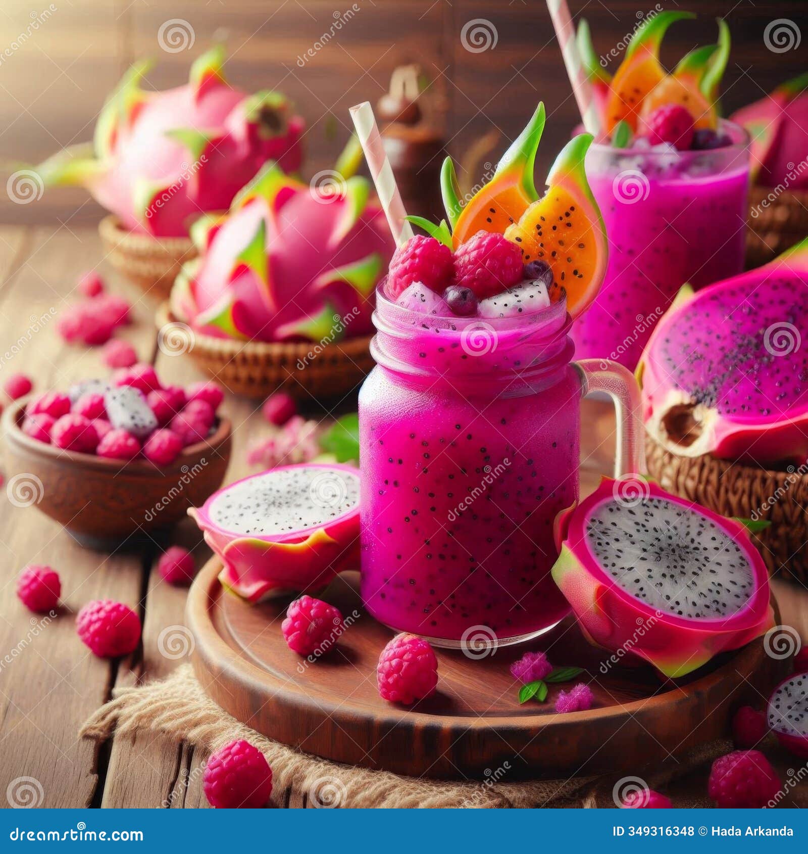 Vibrant Dragon Fruit Juice with Fruit Backdrop Stock Illustration ...