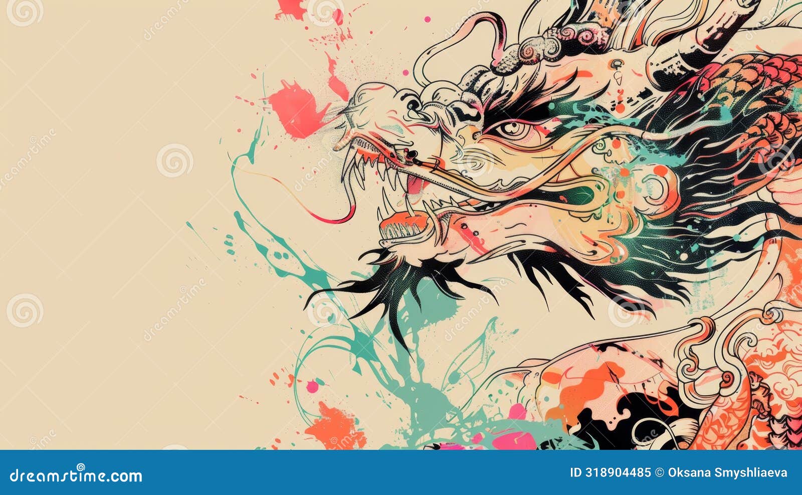 Vibrant Dragon Illustration in Abstract Splatter Art Style Stock Image ...