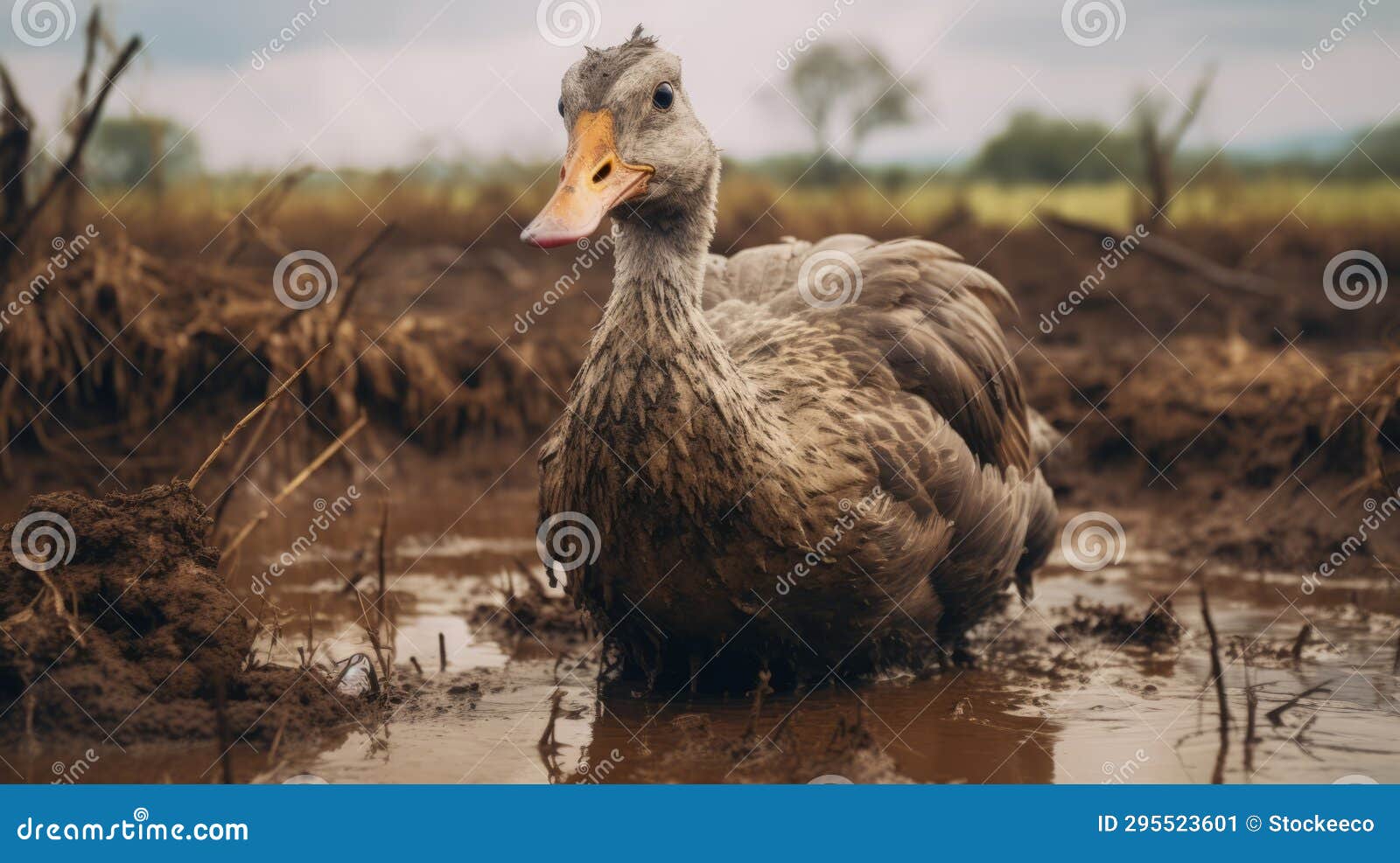 Vibrant Duck Sitting in Flooded Field: a Captivating Display of ...