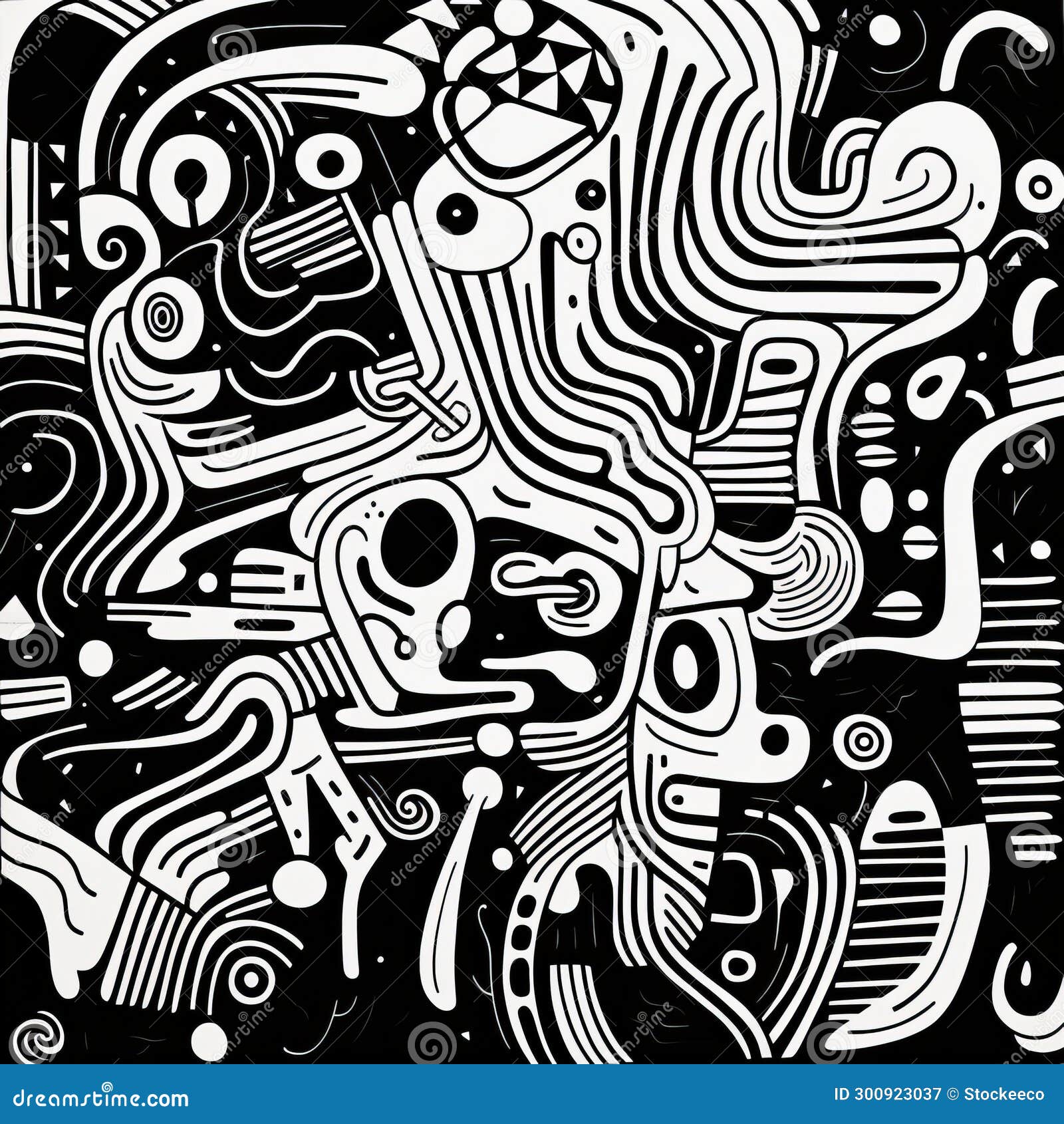Abstract Black and White Doodle on Black Background Stock Illustration ...