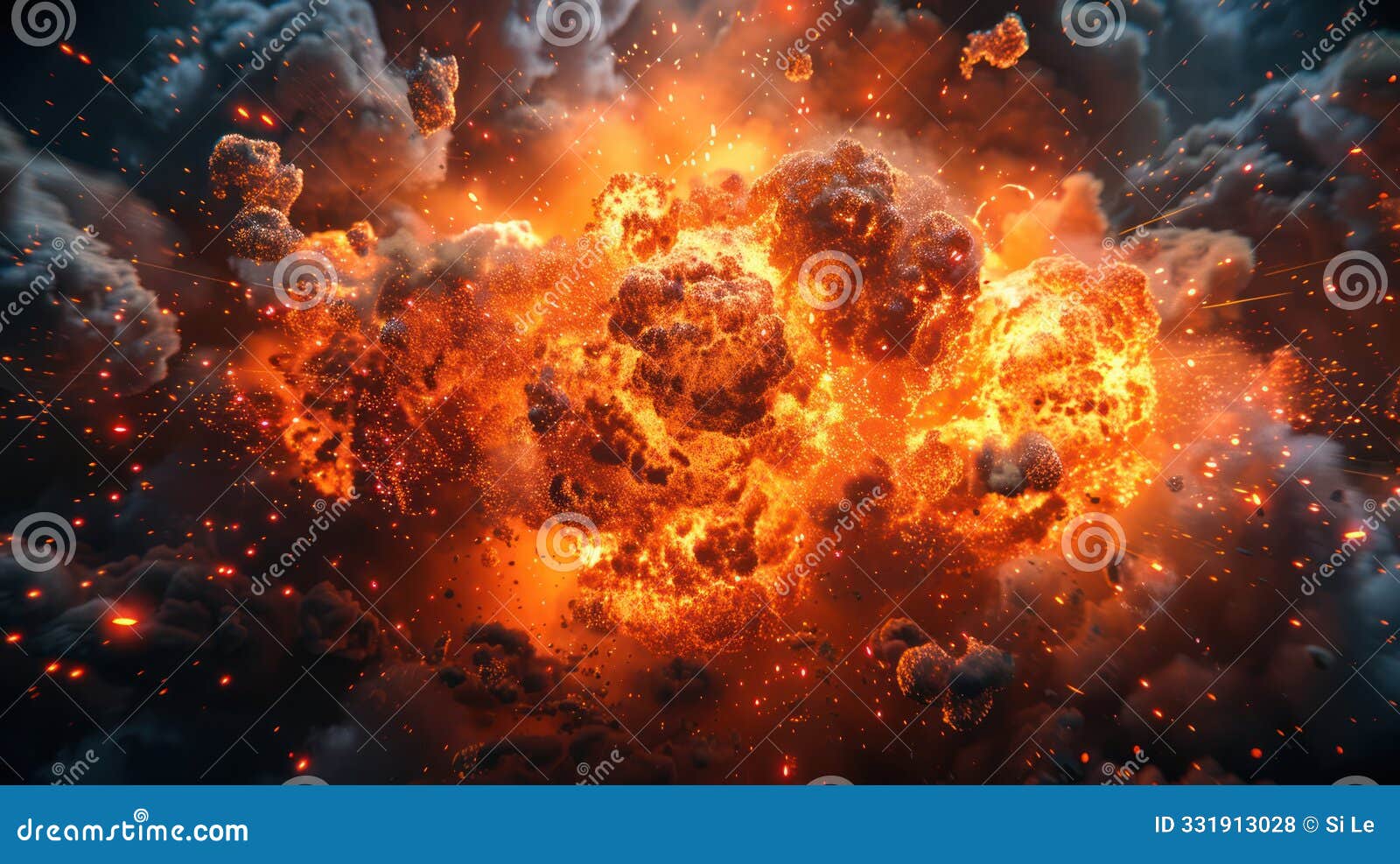 Explosive Realism: Dynamic Explosion on Vibrant Background Stock ...