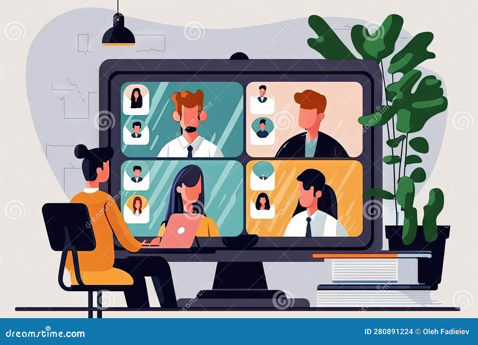 Video Conference. Online Meeting with Group of People Stock ...