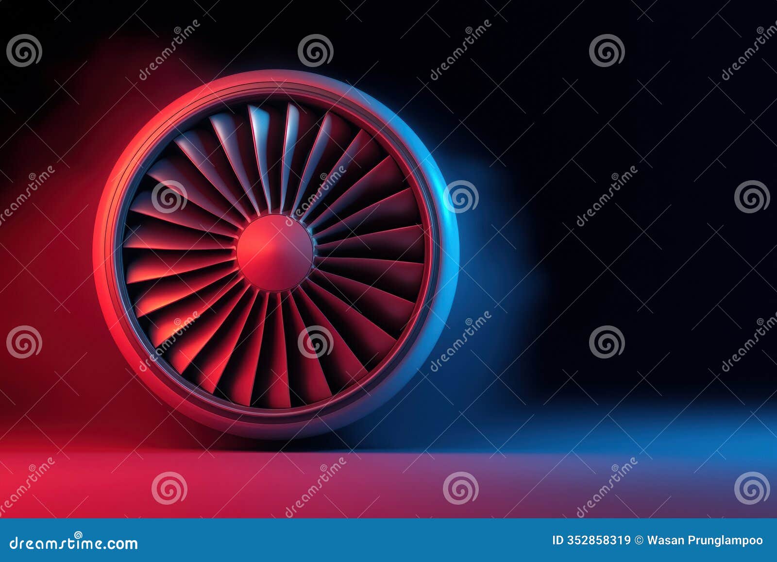 A Vibrant and Dynamic Jet Engine Turbine with Glowing Lights in a Dark ...