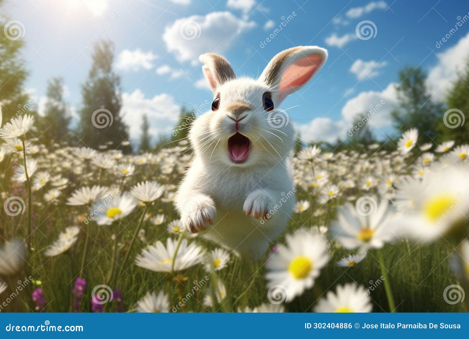 Vibrant and Dynamic Scene of a Rabbit Leaping Stock Illustration ...