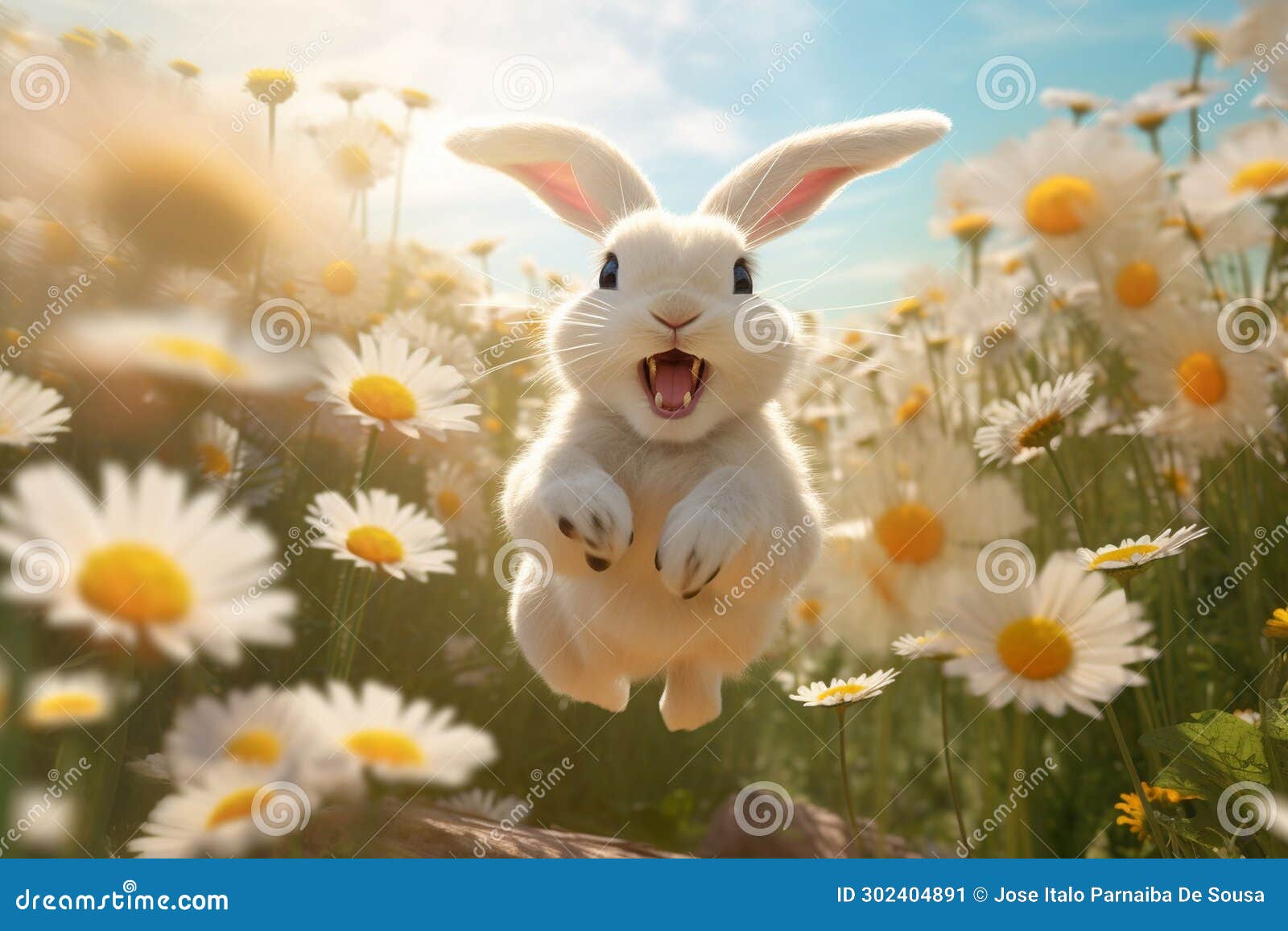 Vibrant and Dynamic Scene of a Rabbit Leaping Stock Illustration ...