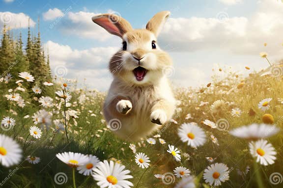 Vibrant and Dynamic Scene of a Rabbit Leaping Stock Illustration ...