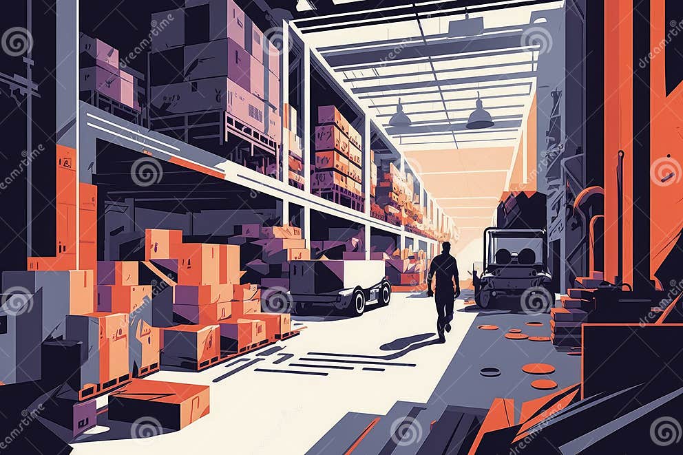 Vibrant and Dynamic Warehouse Complex with a Flurry of Activity Stock ...