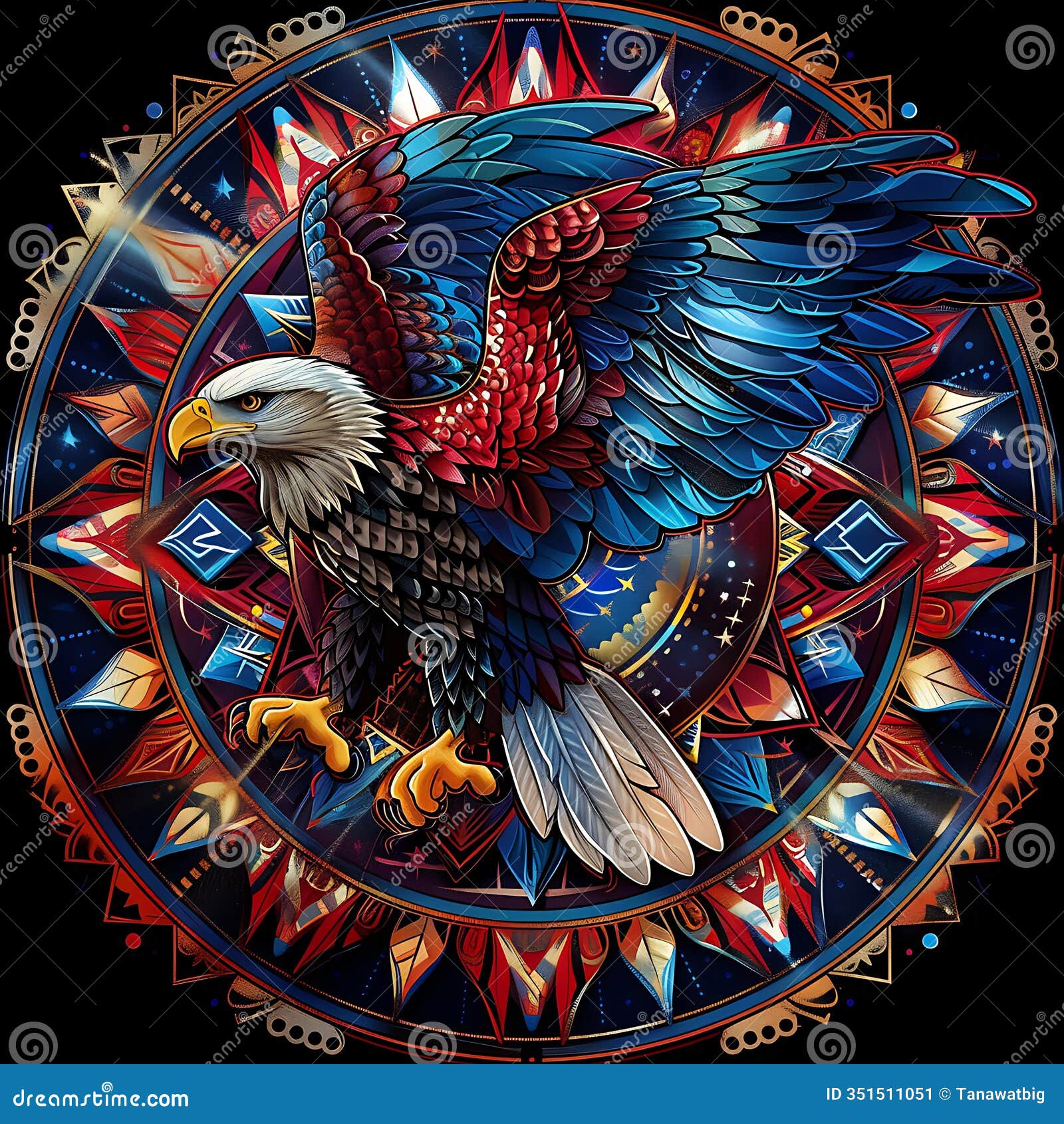 Vibrant Eagle in Mandala Design Stock Illustration - Illustration of ...