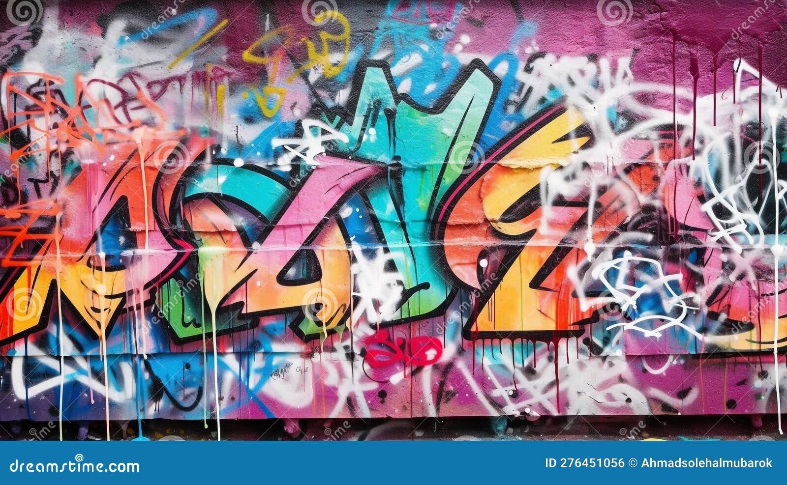 Abstract Colorful Spray Painted Vandalized Ghetto Graffiti Tagged Wall ...