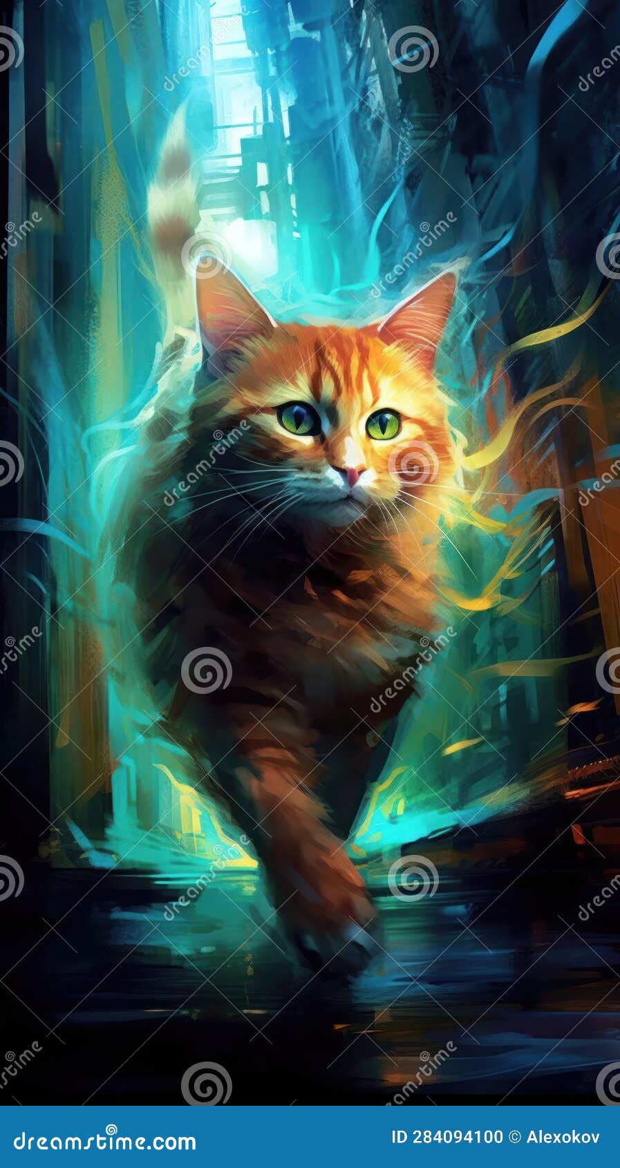Vibrant and Energetic Cat in Action AI Generated Stock Illustration ...