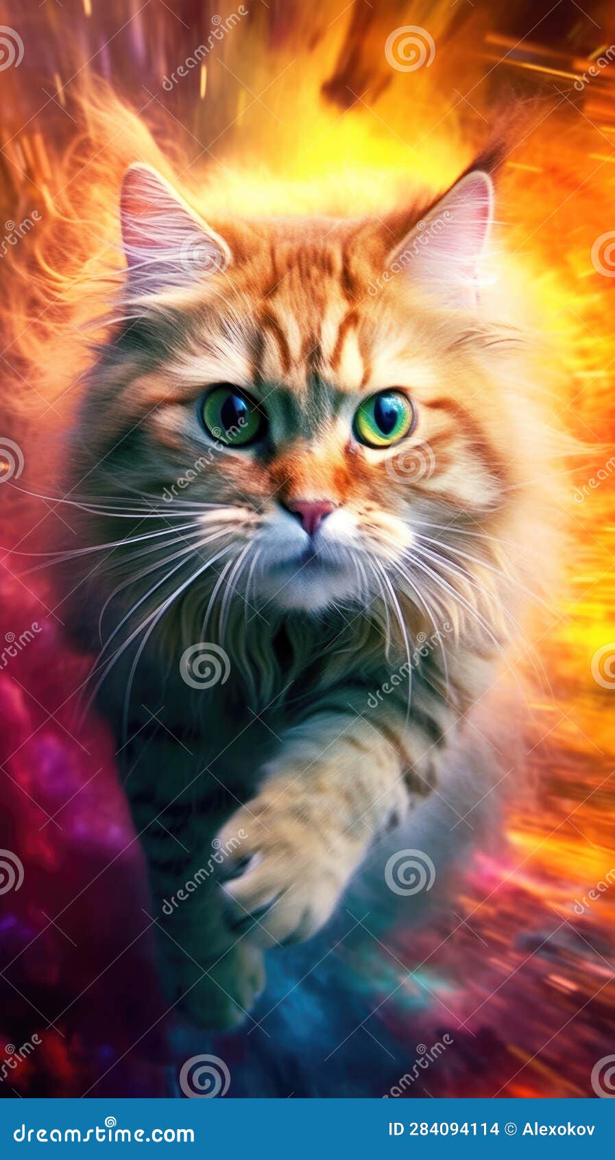 Vibrant and Energetic Cat in Action AI Generated Stock Illustration ...