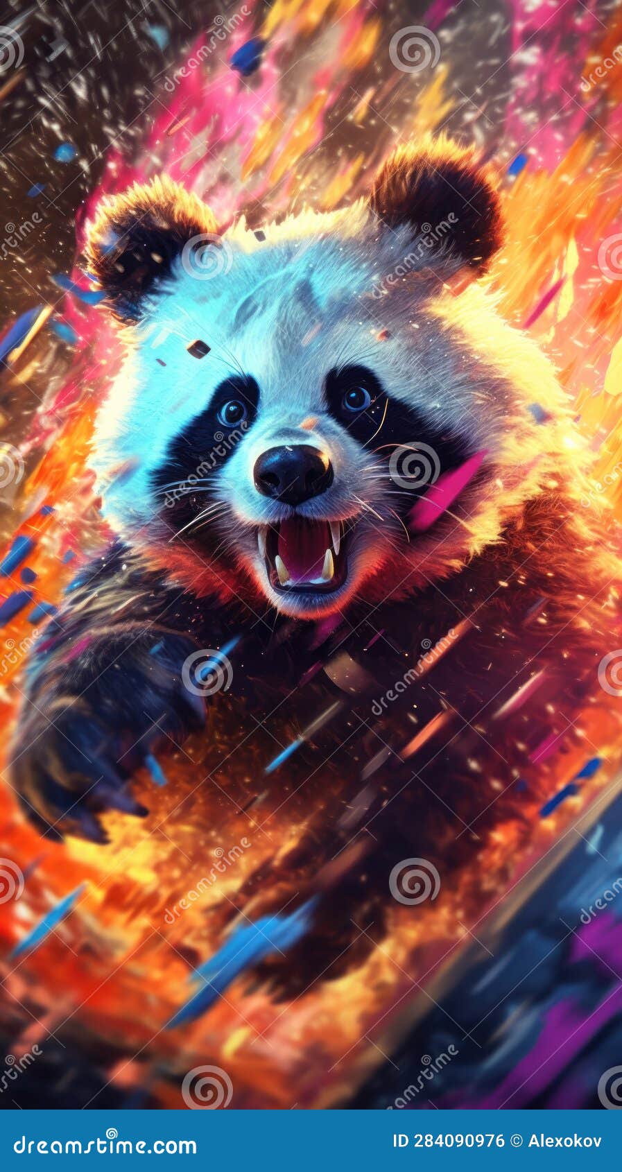 Vibrant and Energetic Panda Cat in Action AI Generated Stock ...