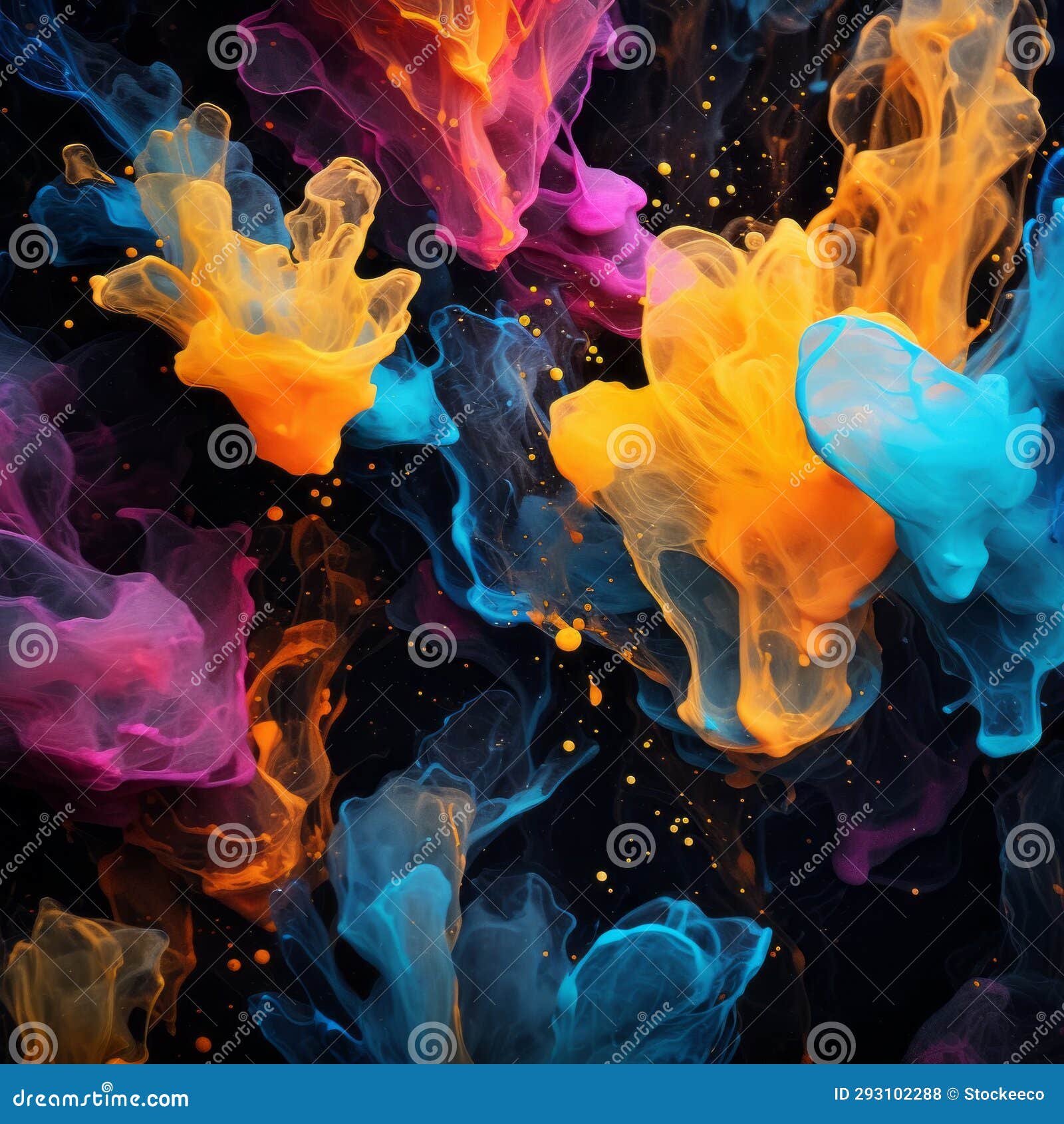 Ethereal Color Splashes: Vibrant Shades Pouring from a Black Background ...