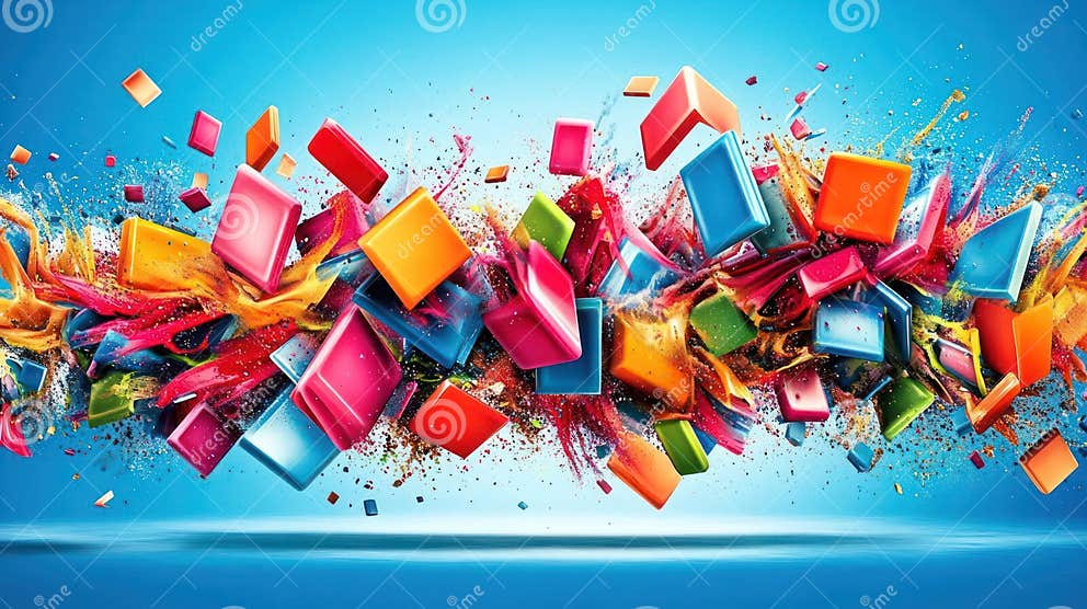 A Vibrant Explosion of Colorful Blocks and Splashes, Creating a Dynamic ...