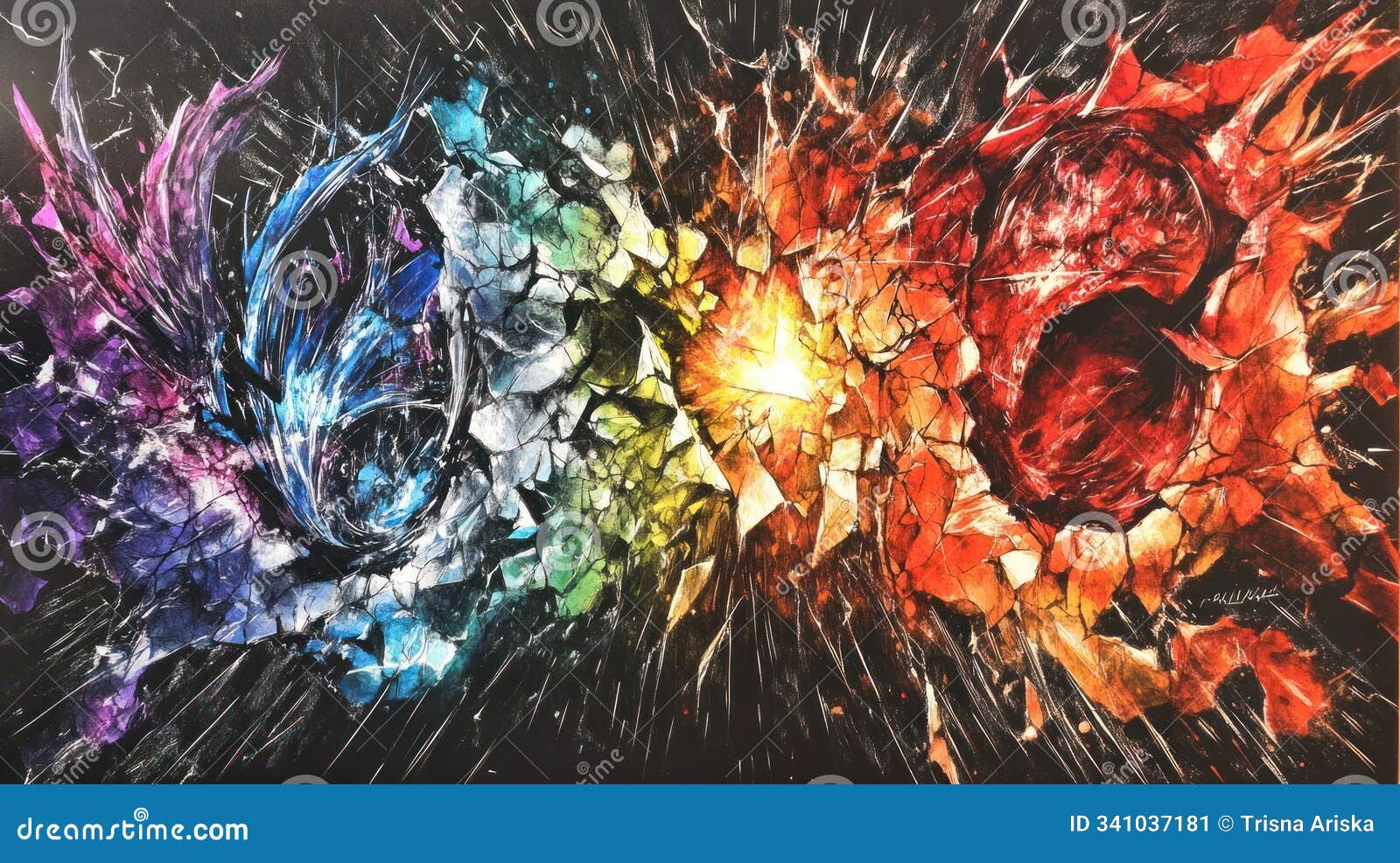 A Vibrant Explosion of Colors Representing Elemental Forces in a ...