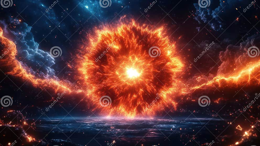 A Vibrant Explosion in a Cosmic Setting, with Fiery Colors and Dramatic ...