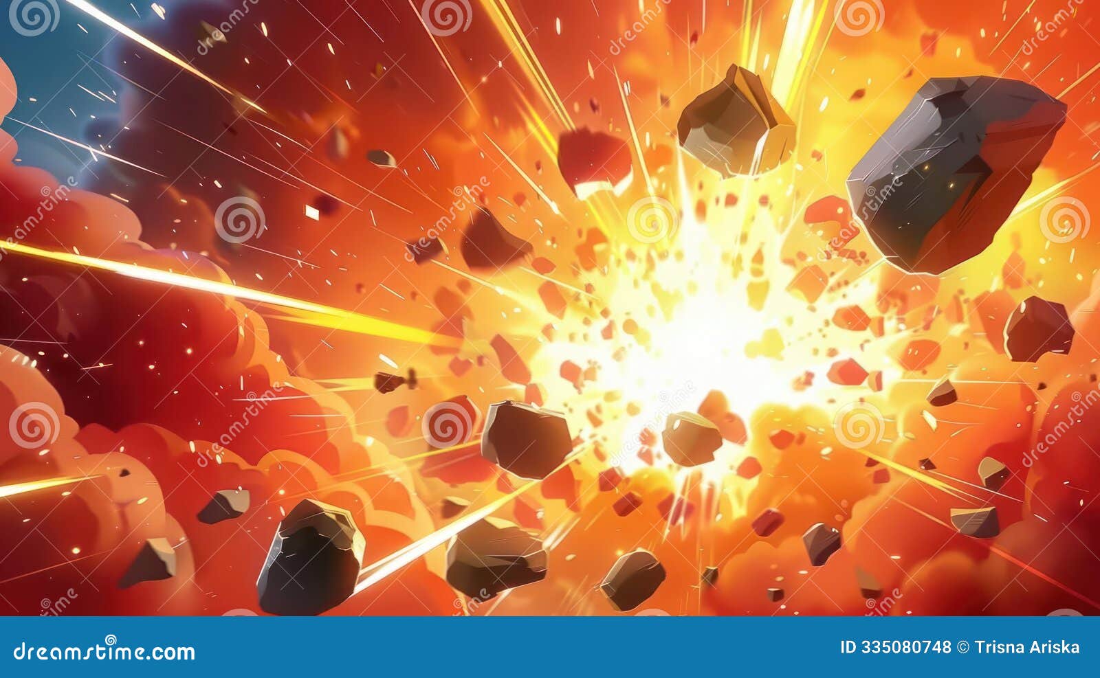 A Vibrant Explosion with Debris and Light, Depicting Energy and Chaos ...